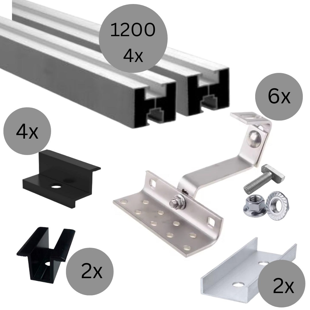 PV Ziegeldach Montage-Set für 2 Module Schiene Dachhacken – Lizla Sun